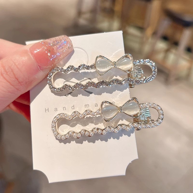 Rhinestone Pearl Bling Bowknot Hairpin Bling Shine กิ๊บติดผม Headwear ...