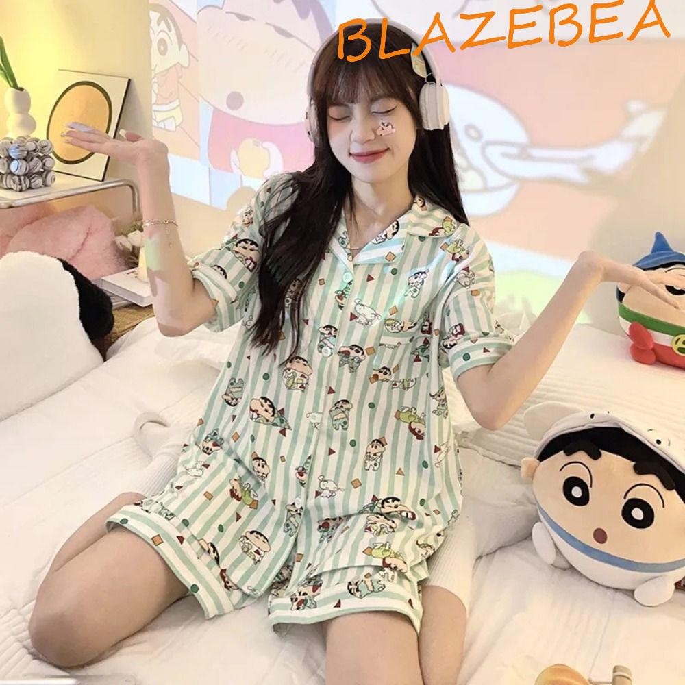 Blazebea ชุดนอนเครยอนชินจัง, ชุดนอนการ์ตูนบาง Kawaii, น่ารักหลวมแขนสั้น Homewear ชุดนอนชิ้นเดียว ...