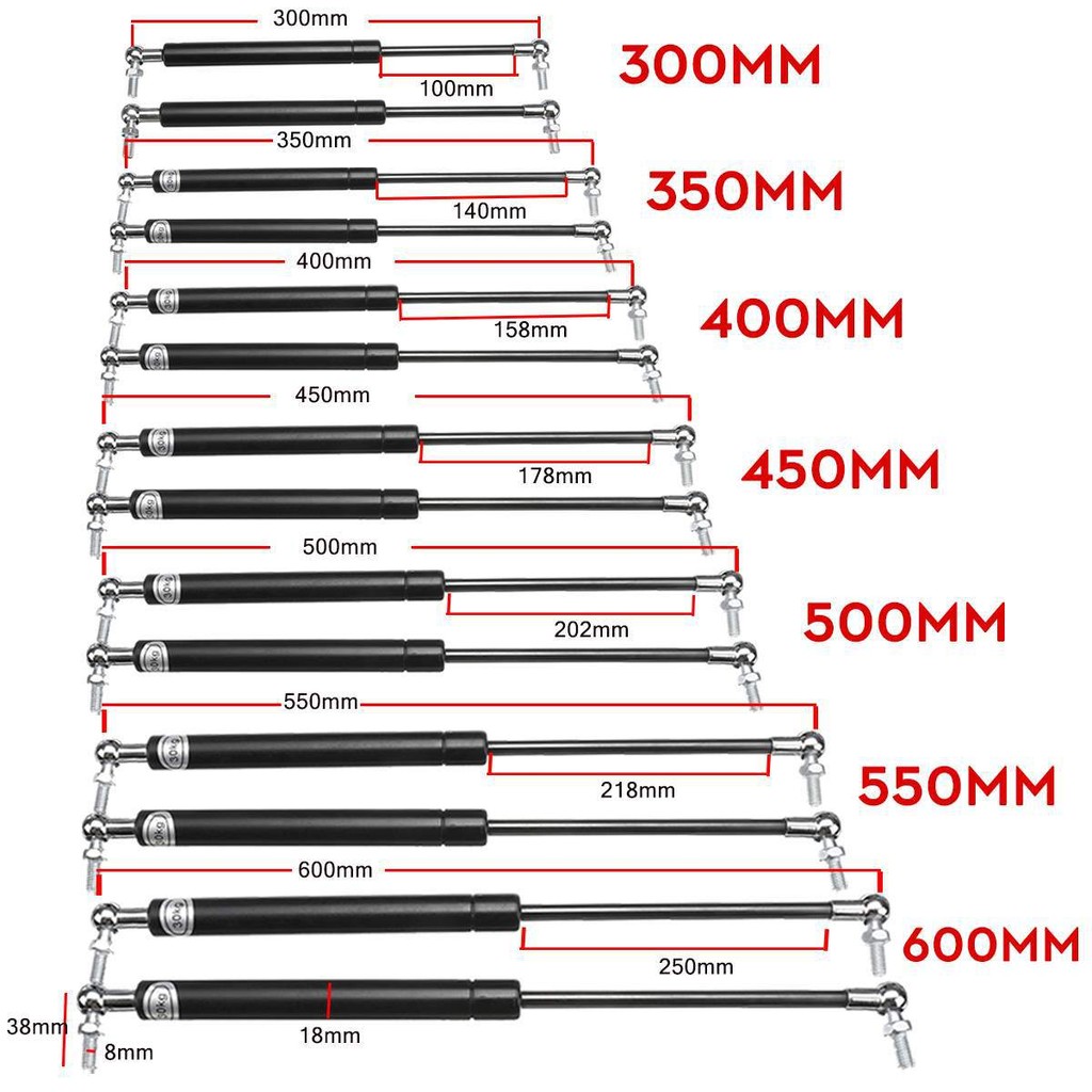 300-600mm Ball Head Gas Spring 300N Support Rod ก้านไฮดรอลิก | Shopee ...