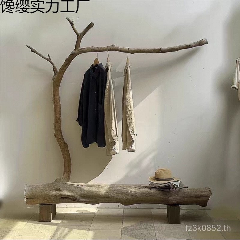 Log Coat Rack ชั้นยืน Art Simple ปฏิบัติไม้เนื้อแข็งห้องนอนชั้นสาขาแขวน ...