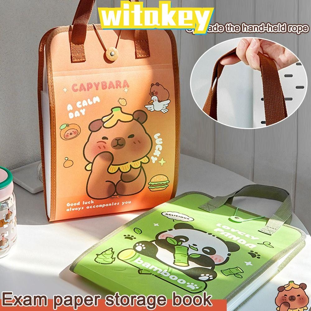 WITAKEY กระเป๋ามือถือแนวตั้ง, แฟ้ม A4 กันน้ําการ์ตูน Capibara, แบบพกพา 13 ชั้นขยายความจุขนาดใหญ่ ...