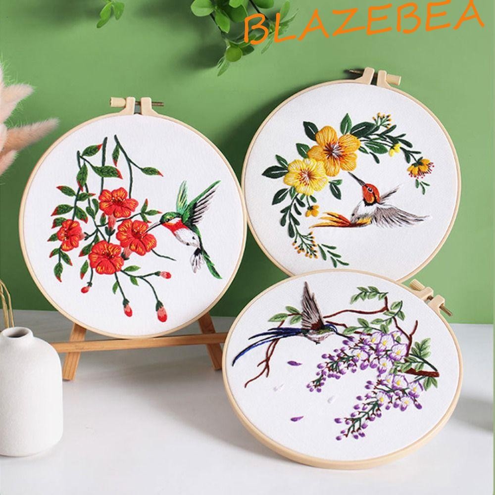 Blazebea ชุดเย็บปักถักร้อยดอกไม้นก, ชุดปักครอสติสสีสันสดใสทําด้วยมือ, อุปกรณ์เย็บผ้าดอกไม้ DIY ...