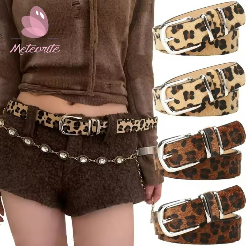 Y2K Leopard รูปแบบแหวนคู่เข็มขัดของผู้หญิง - กางเกงยีนส์ PU นุ่มกระโปรง ...