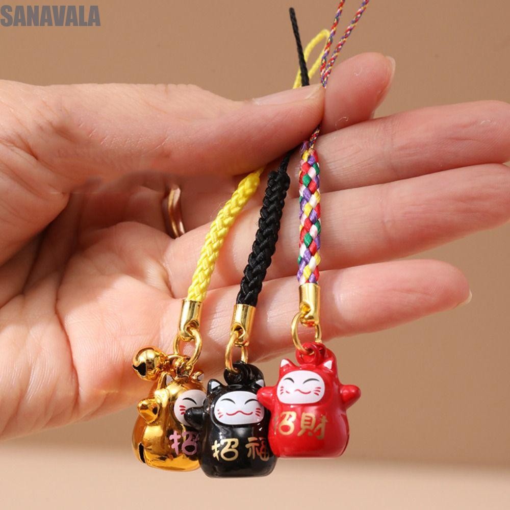 Sanavala Lucky Cat โทรศัพท์ Charms, Lucky Cat สไตล์จีน Maneki Neko โทรศัพท์ Chain, โทรศัพท์ ...
