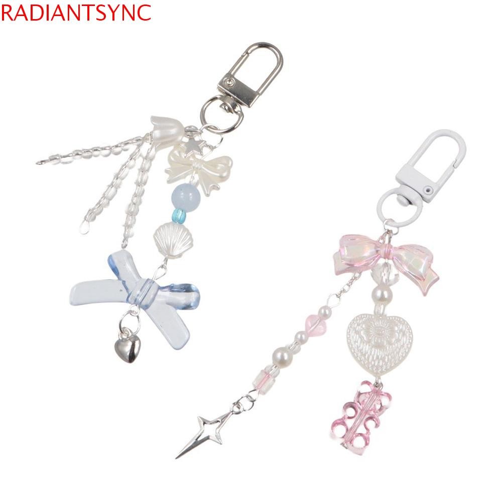 Radiantsync Y2K โทรศัพท์ Charms, ประกาย Knotbow ลูกปัดโทรศัพท์ Lanyard, โทรศัพท์ตกแต่งจี้เค้กปลา ...