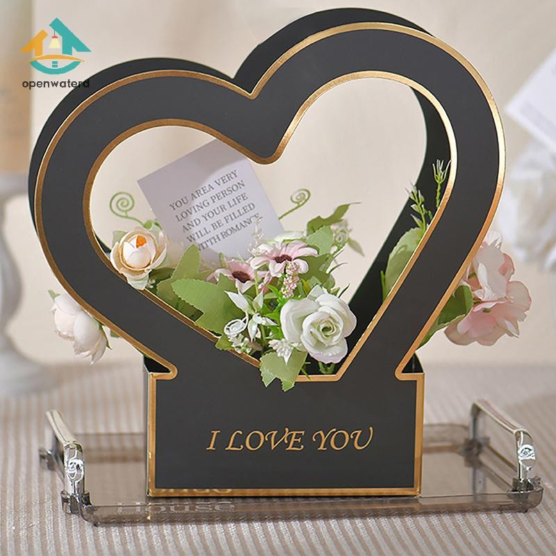 Marr 1pcแบบพกพาตะกร้าดอกไม้roseดอกไม้ห่อกล่องของขวัญกระเป๋าสําหรับงาน ...