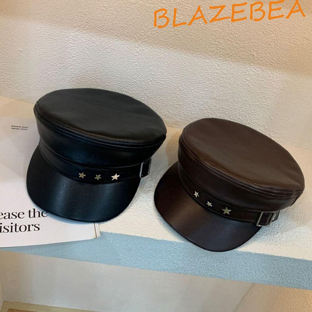 Blazebea Pu หนัง Beret, Star สไตล์อังกฤษแปดเหลี่ยมหมวก,บุคลิกภาพสไตล์เกาหลี Newsboy หมวกกัปตัน ...