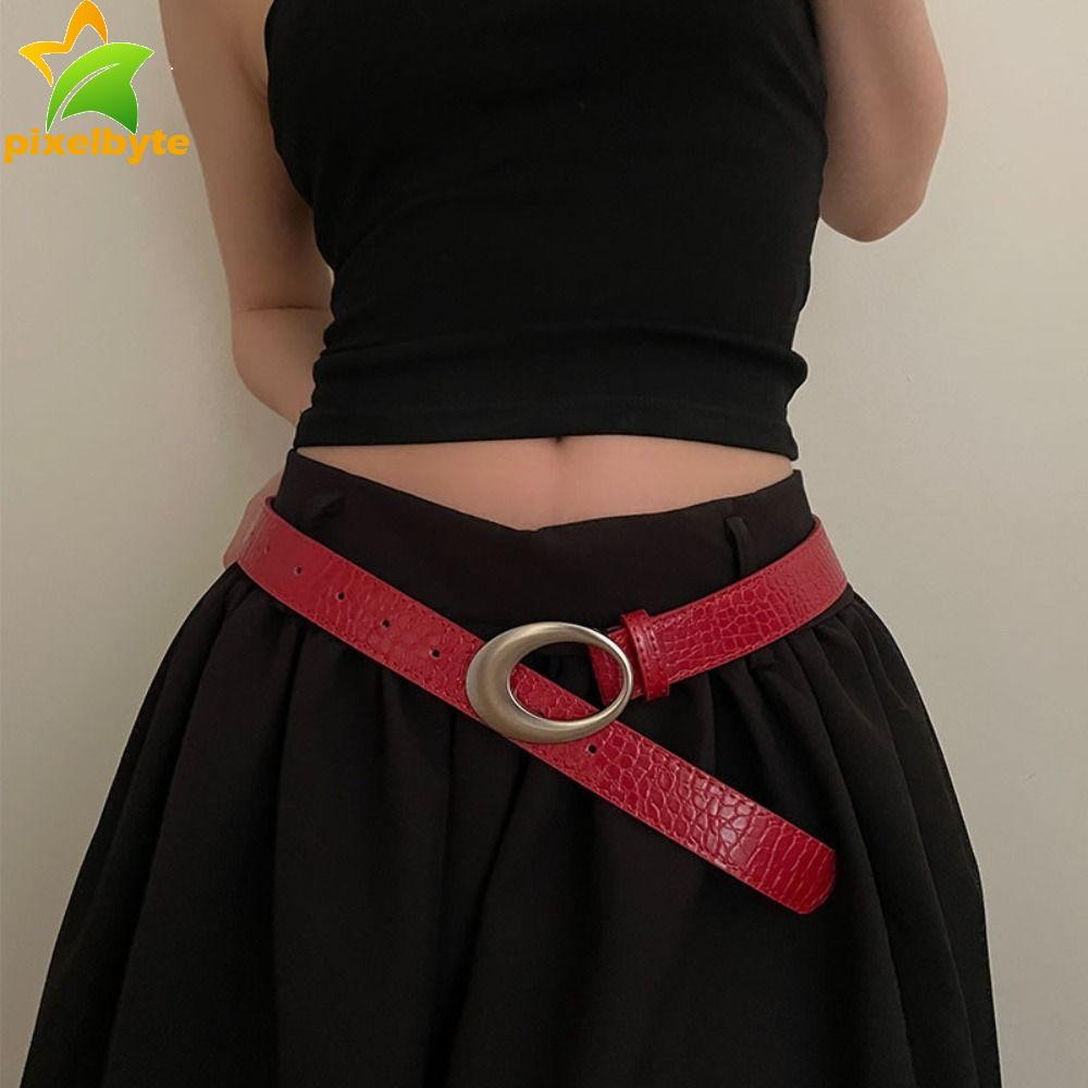 Pixelbyte เข็มขัดหนัง Pu,หัวเข็มขัดโลหะสไตล์เกาหลี Retro Y2k เข็มขัด, Casual Harajuku Vintage ...