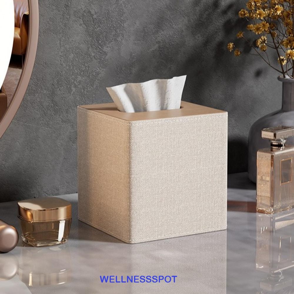 Wellnessspot กล่องกระดาษม้วนตั้งโต๊ะ, ที่ใส่ทิชชูสี่เหลี่ยมหนัง PU หรูหรา, อุปกรณ์เสริมในบ้านทน ...
