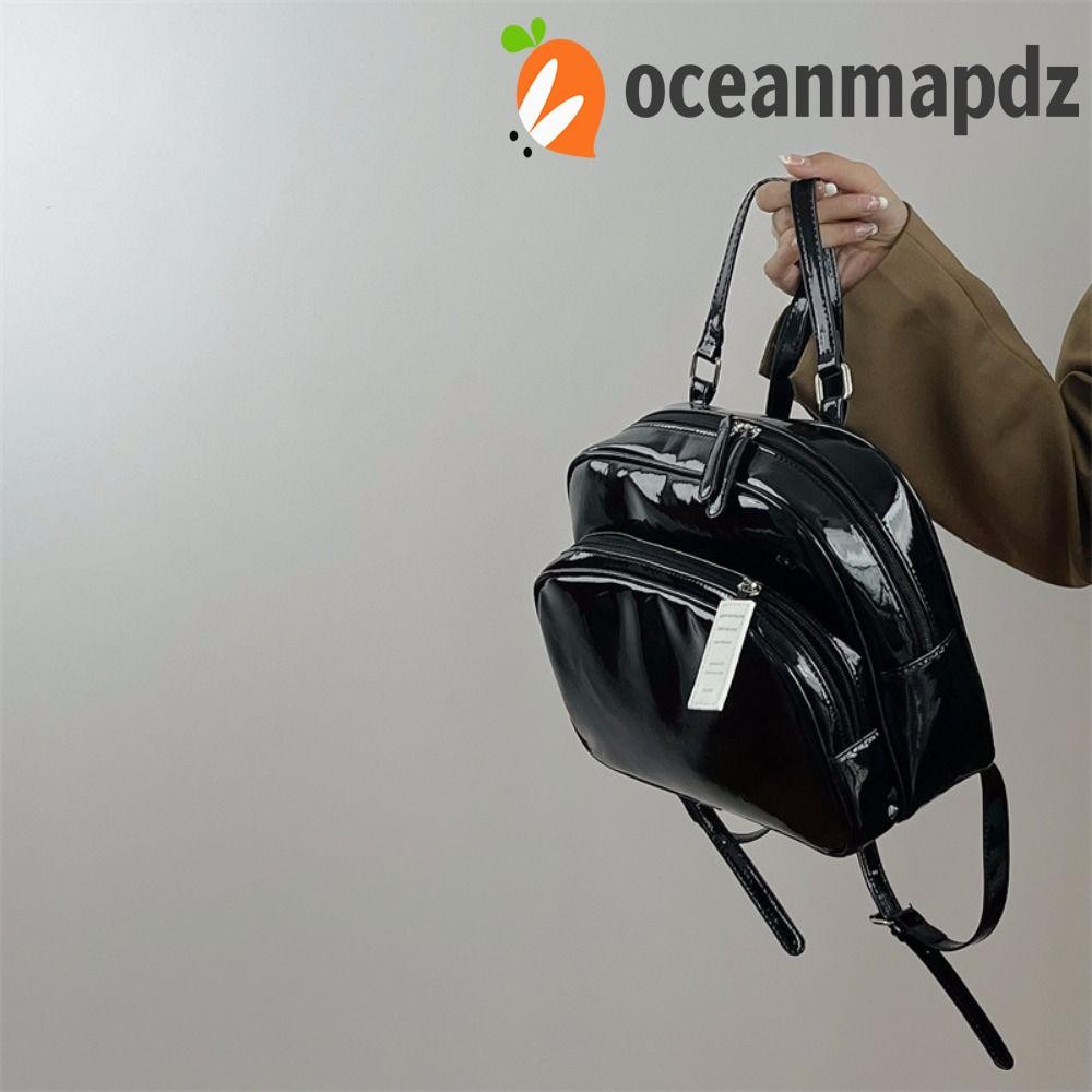 Oceanmapdz กระเป๋าเป้สะพายหลัง PU, PU Bright กระเป๋าสะพายสีทึบ,สี่เหลี่ยมพกพาแพ็คเล็กสไตล์เกาหลี ...