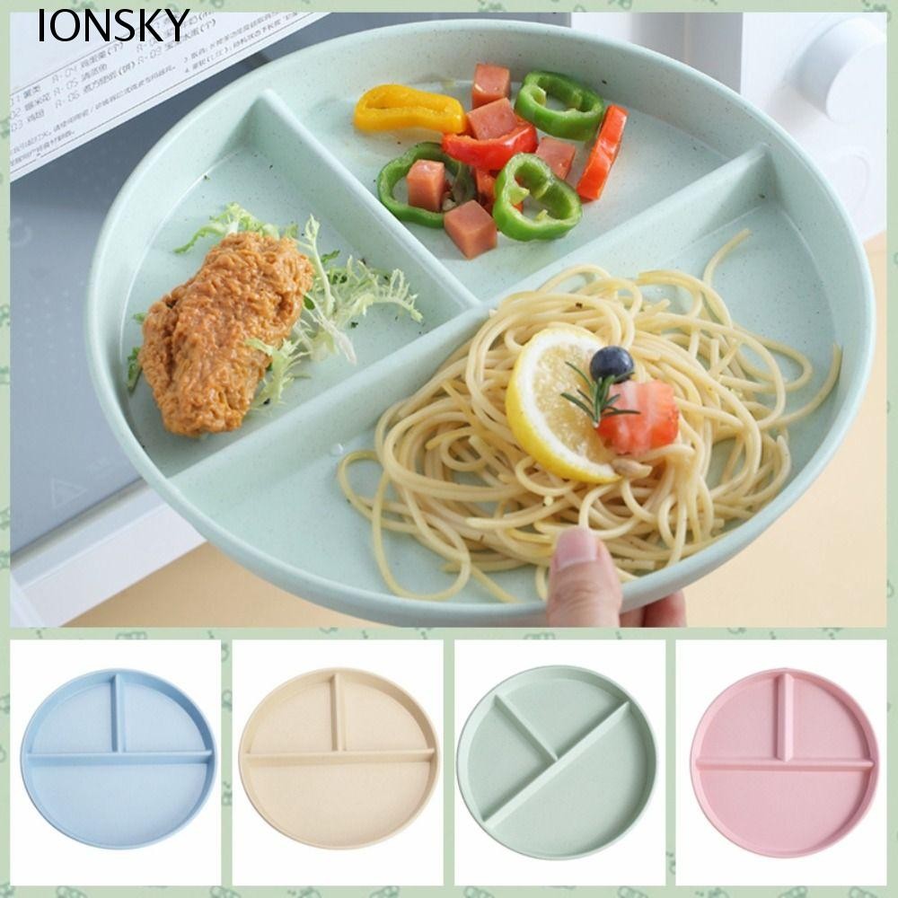 Ionsky แผ่นแบ่งกลม,ฟางข้าวสาลีถาดอาหารป้องกันการตก,อาหารเย็นในครัว 3 กร ...