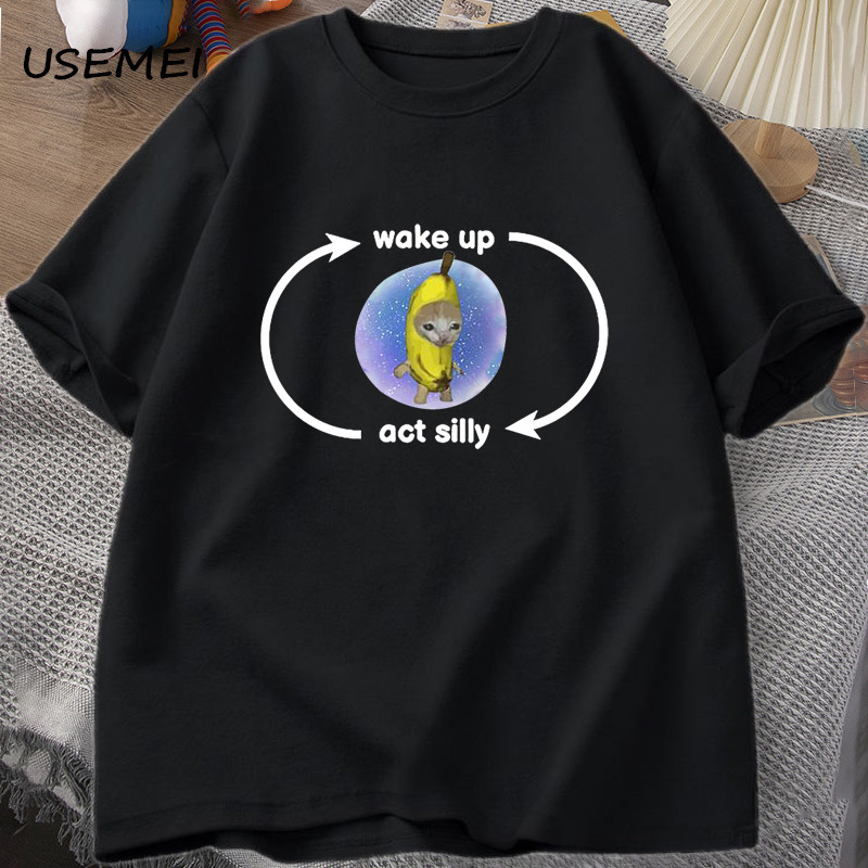เสื้อยืด Wake Up Act Silly T เสื้อร้องไห้กล้วย Cat Meme เสื้อยืดตลก Sad ...