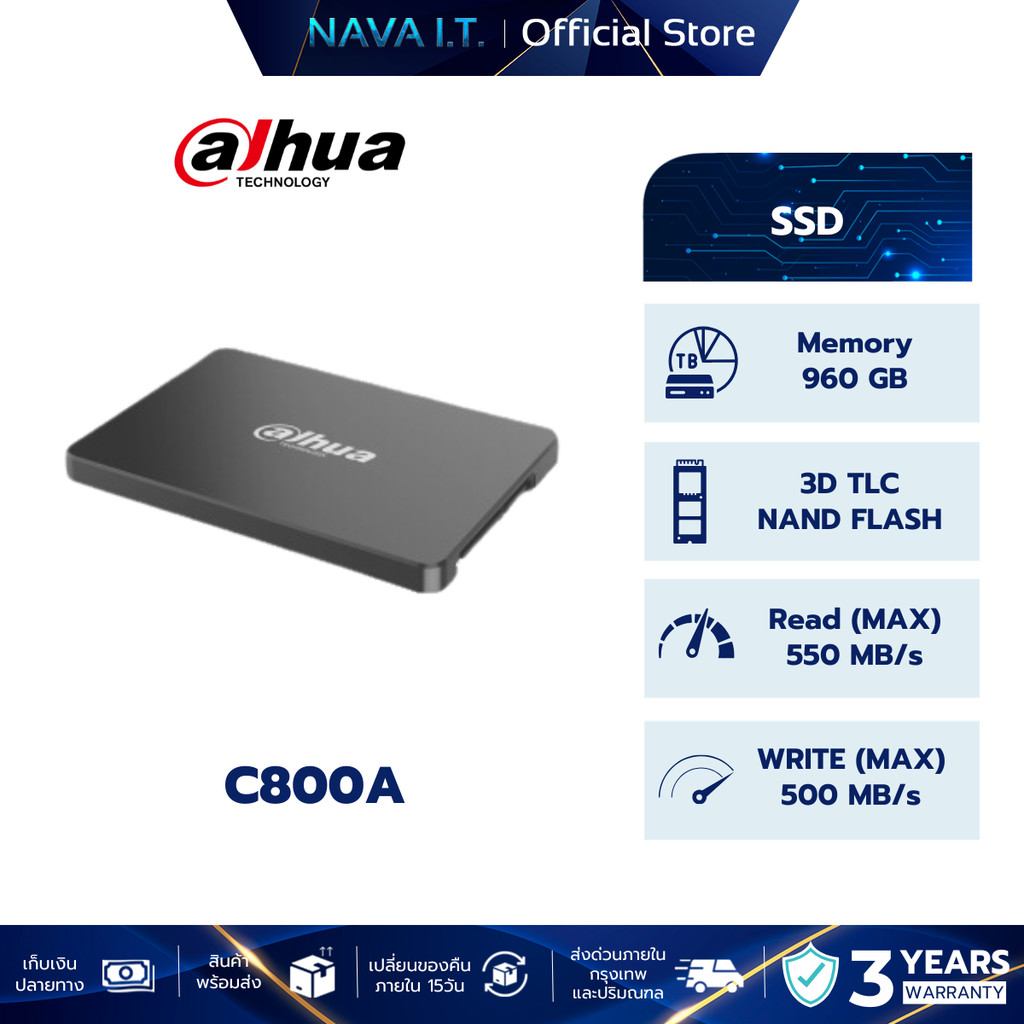DAHUA C800A 960GB 2.5″ 3D TLC SATA III DHI-SSD-C800AS960G | Shopee Thailand