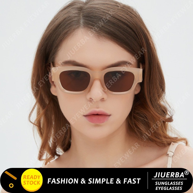 (JIUERBA) ผู้หญิง Jelly Brown Square กรอบเล็กมีสไตล์แว่นกันแดดป้องกัน ...