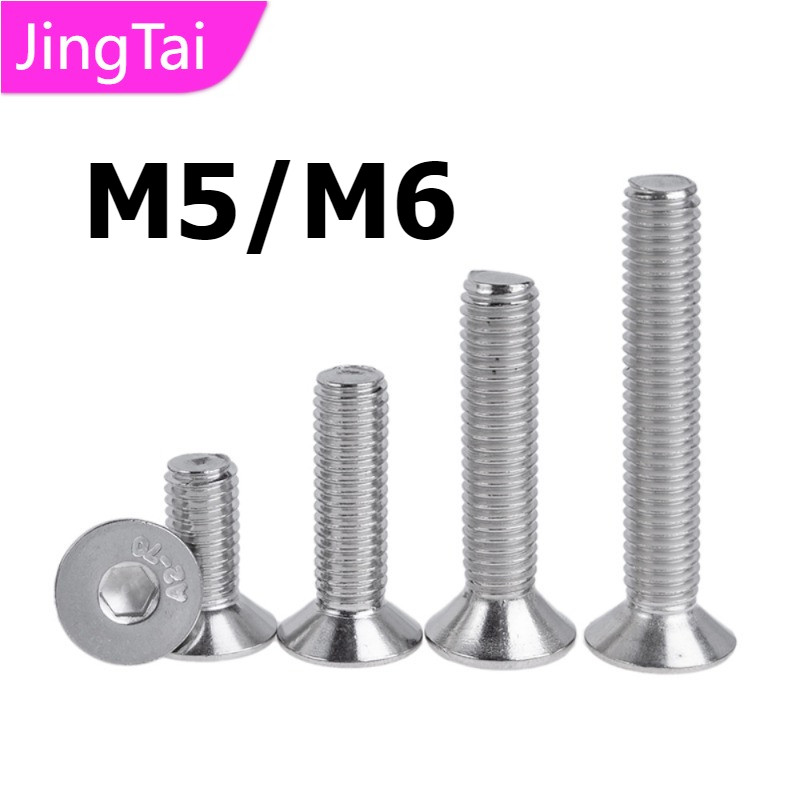 [JTZB] 304 สแตนเลสสตีลหัวจมซ็อกเก็ตหกเหลี่ยมสกรูหัวแบน Bolt M5/M6 สกรูเครื่องสกรู | Shopee Thailand