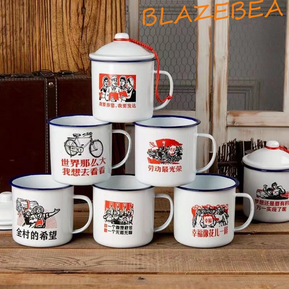 Blazebea ถ้วยเคลือบคิดถึง โถชาเขียวแบบหนา ทนทานป้องกันการล่มสลาย 1970s สไตล์จีนพร้อมฝาปิดแก้ว ...