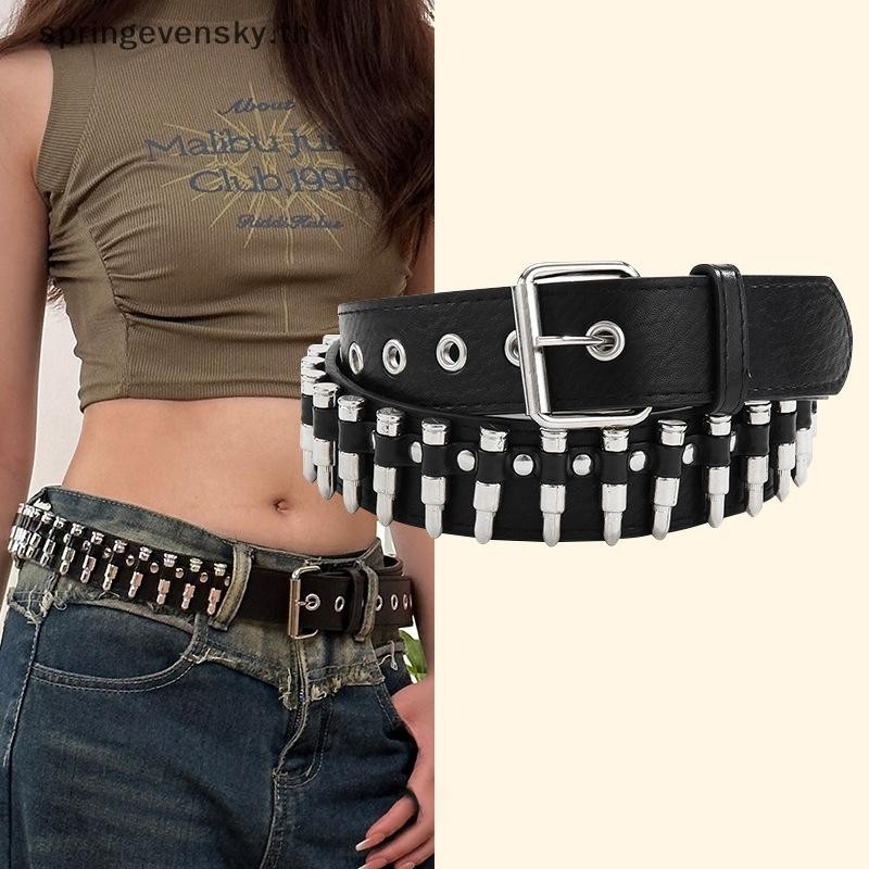 Springevensky Unisex Punk Bullets เข็มขัด PU เข็มขัดหนังปรับ Body ตก ...