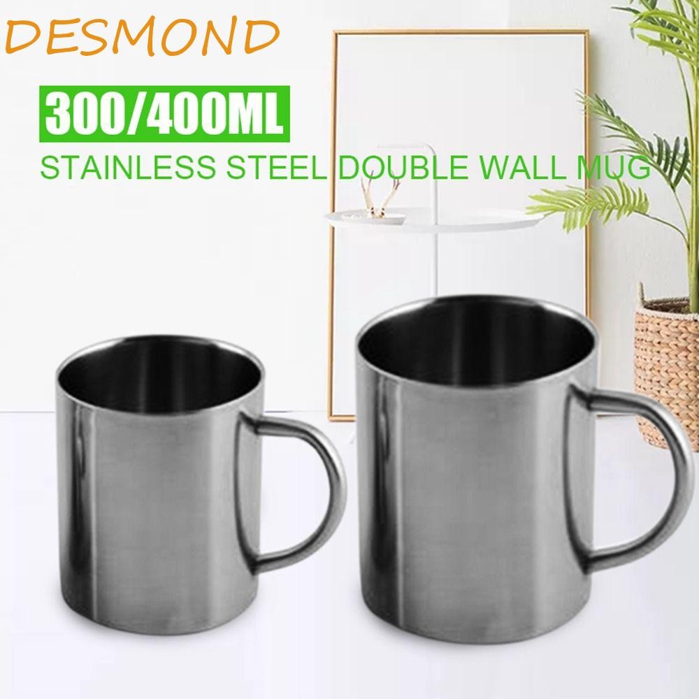 Desmond Tea Cup 220ml 300ml สแตนเลสพร้อมที่จับ ขวดน้ําสีเงินแบบพกพา ...