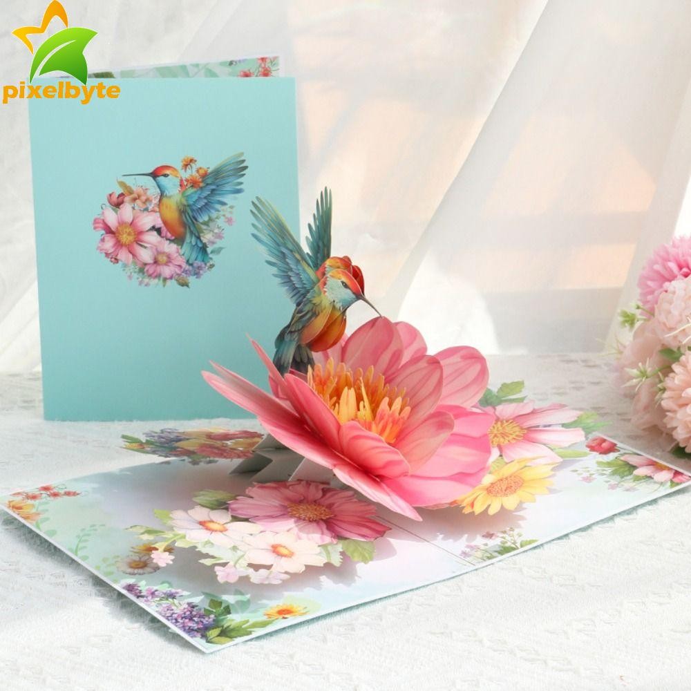 Pixelbyte การ์ดอวยพรดอกไม้ Hummingbird พับโรแมนติก 3D Pop Up การ์ดของขวัญ, การ์ดเชิญกระดาษ ...