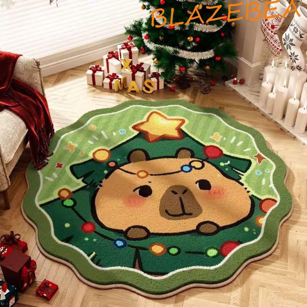 Blazebea Capybara พรมห้องน้ํา,เลียนแบบแคชเมียร์การ์ตูนประตูทางเข้า, Capibala รอบ Anti-slip Soft ...