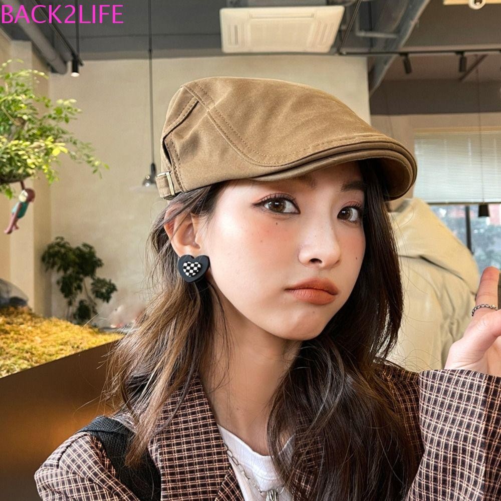 Back2life Berets หมวก, สีทึบสไตล์เกาหลีหมวกแปดเหลี่ยม,หวาน Y2K All-match Flat Peaked Cap Travel ...