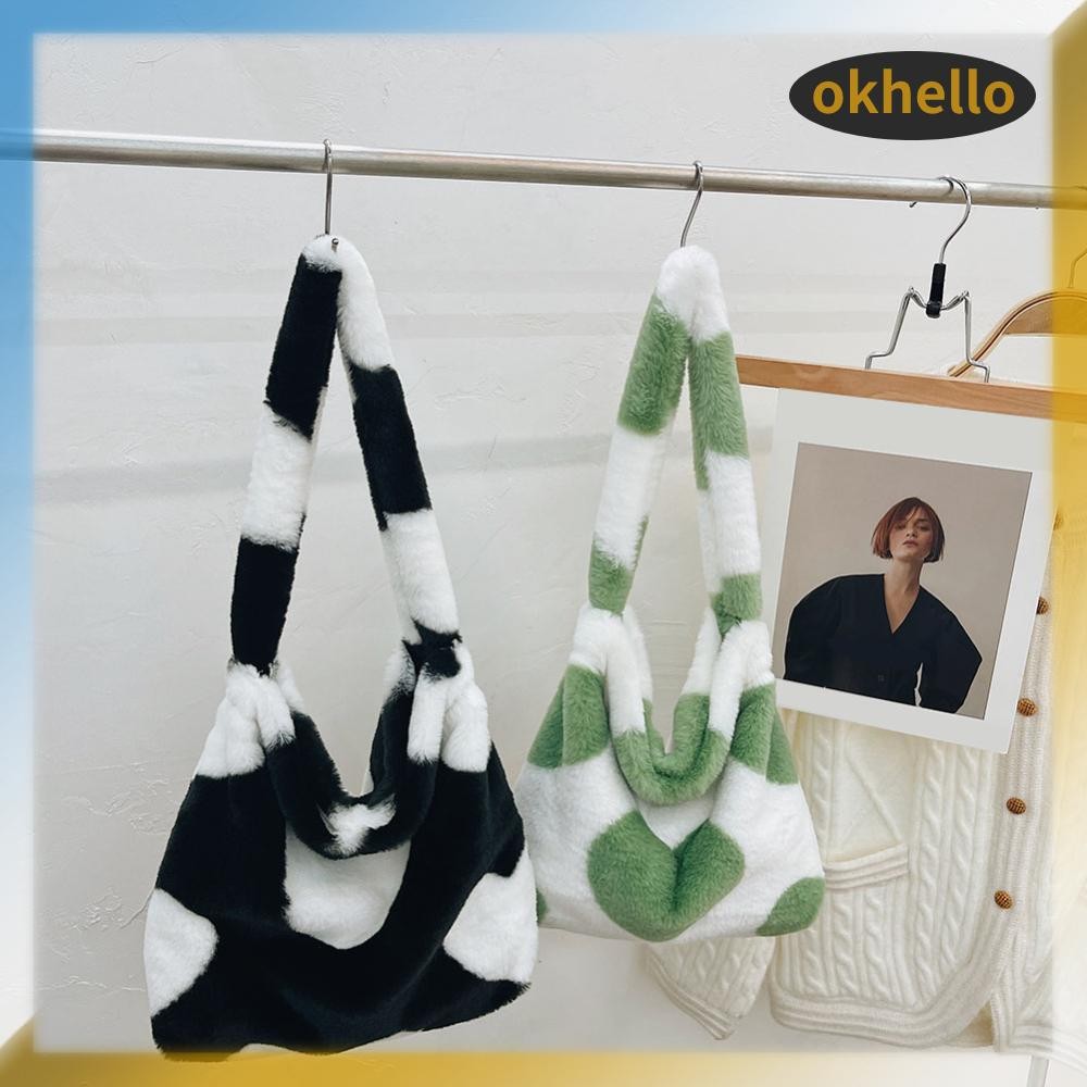 [Okhello.th] แฟชั่นผู้หญิงกระเป๋าถือ Plush Leopard Love Heart Pattern ...