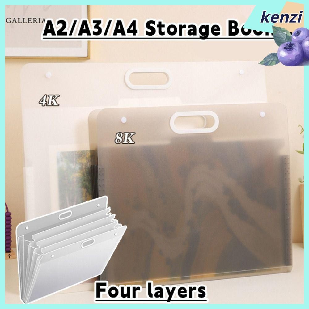 KENZI โฟลเดอร์ไฟล์,สี่ชั้นแบบพกพาภาพวาดถุงเก็บกระดาษ,กันน้ําที่เรียบง่าย A2/A3/A4 4K/8K/16K ...