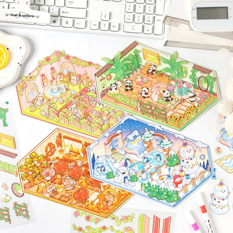 Kowei 3 ชิ้น [Fantasy Four Seasons Series] น่ารัก 3D Journal สติกเกอร์ส ...