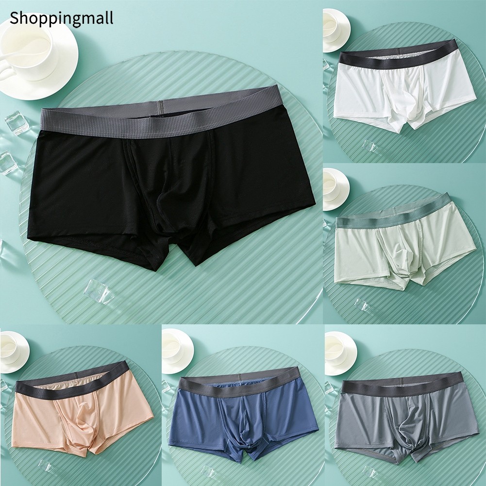 [betl] Men Ice Silk Breathable Comfy Boxers ชุดชั้นใน Bulge Boxer