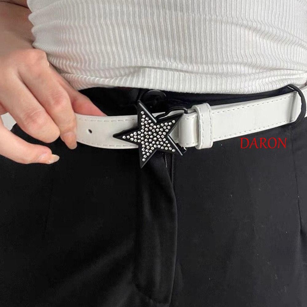 Daron ผู้หญิงเข็มขัดเอว Simple Punk Rhinestone PU หนัง Y2k เอวกางเกงยีนส์ชุดอุปกรณ์ตกแต่ง Star ...