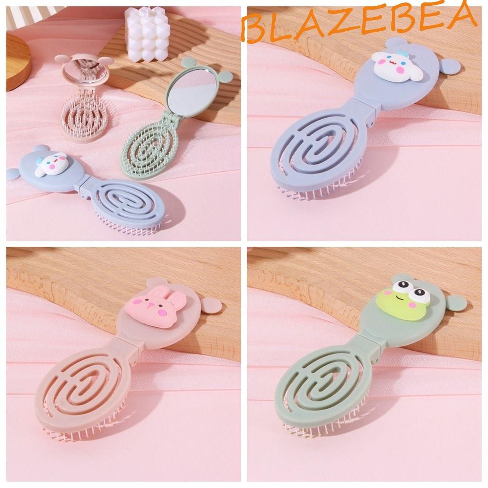 Blazebea ชุดกระจกหวี 2 in 1, หวีผมถุงลมการ์ตูนกบ Cinnamoroll, กระต่ายพับได้ Mini Anti Static หวี ...