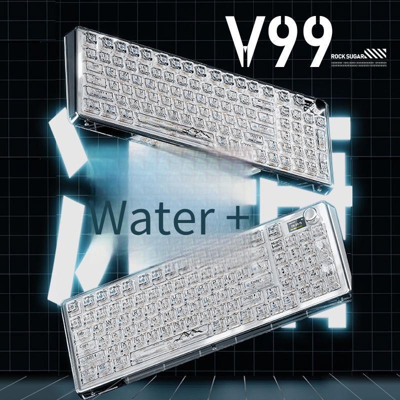 EWEADN V99 คีย์บอร์ดไร้สายแบบใสพร้อมปุ่มและจอแสดงผล, RGB สําหรับเล่นเกมบลูทูธแบบกําหนดเองสําหรับ ...