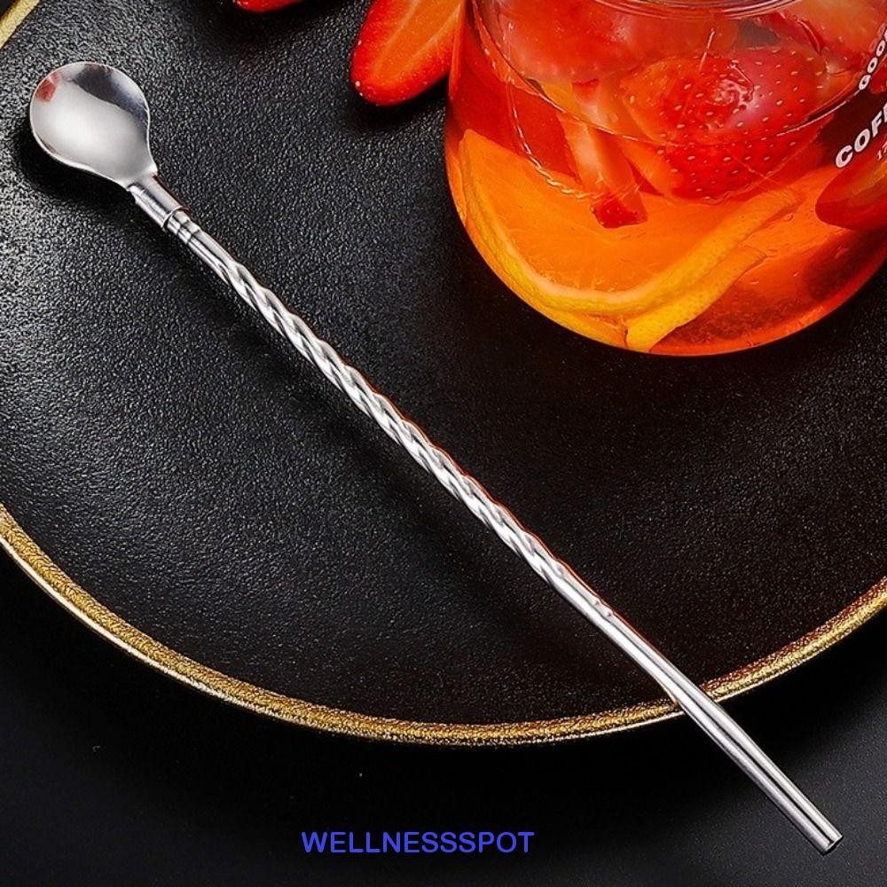 Wellnessspot ช้อนฟางสแตนเลส 10 ชิ้น, ช้อนผสมบิดยาวแบบใช้คู่, อุปกรณ์บาร์นํากลับมาใช้ใหม่แบบพกพา ...