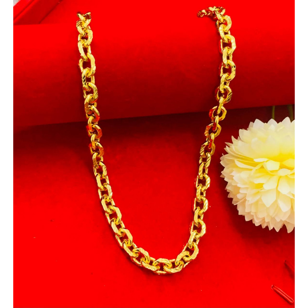 Jk EMAS เกาหลี/BANGKOK คุณภาพสูง SADUR 24K 916 RANTAI LEHER SAUH KOSONG BERPAHAT TEBAL 70 ซม. ...