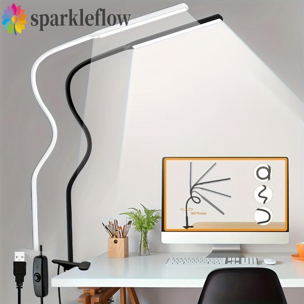 Sparkleflow โคมไฟตั้งโต๊ะ LED Clip-on พร้อมโคมไฟตั้งโต๊ะ LED ยืดหยุ่น, อุปกรณ์นักเรียนปรับ USB ...