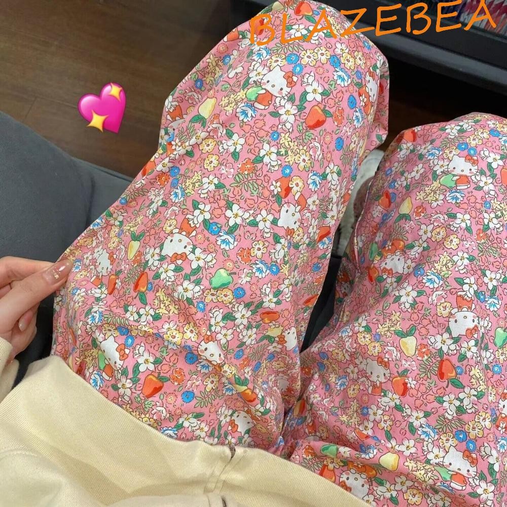 Blazebea ชุดนอน Kuromi, ดอกไม้ลาย Kitty Cat ชุดนอนกางเกง, Soft Streetwear หลวมสูงเอวการ์ตูนชุด ...