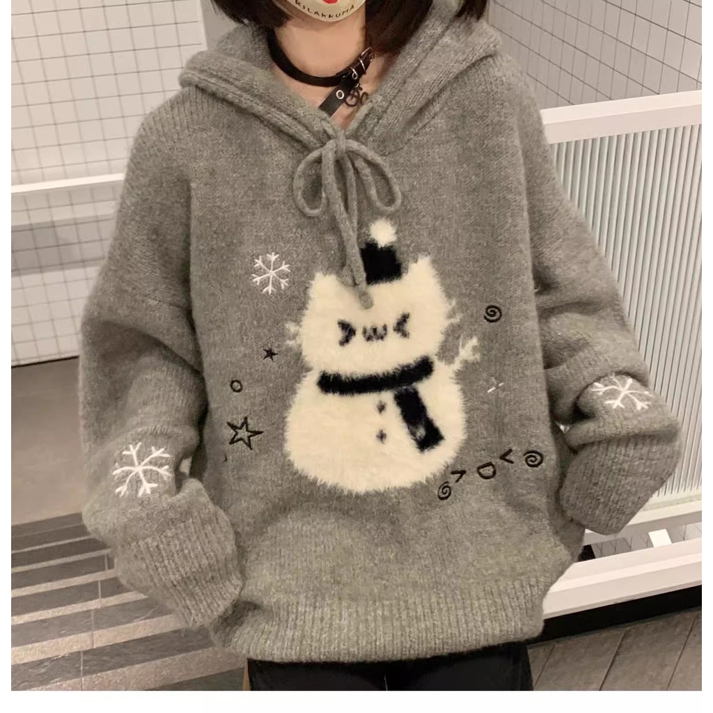 ฤดูหนาวผู้หญิงเวอร์ชั่นเกาหลีการ์ตูนมนุษย์หิมะเสื้อกันหนาวมีฮู้ดแขนยาวอเนกประสงค์ 250102 ...