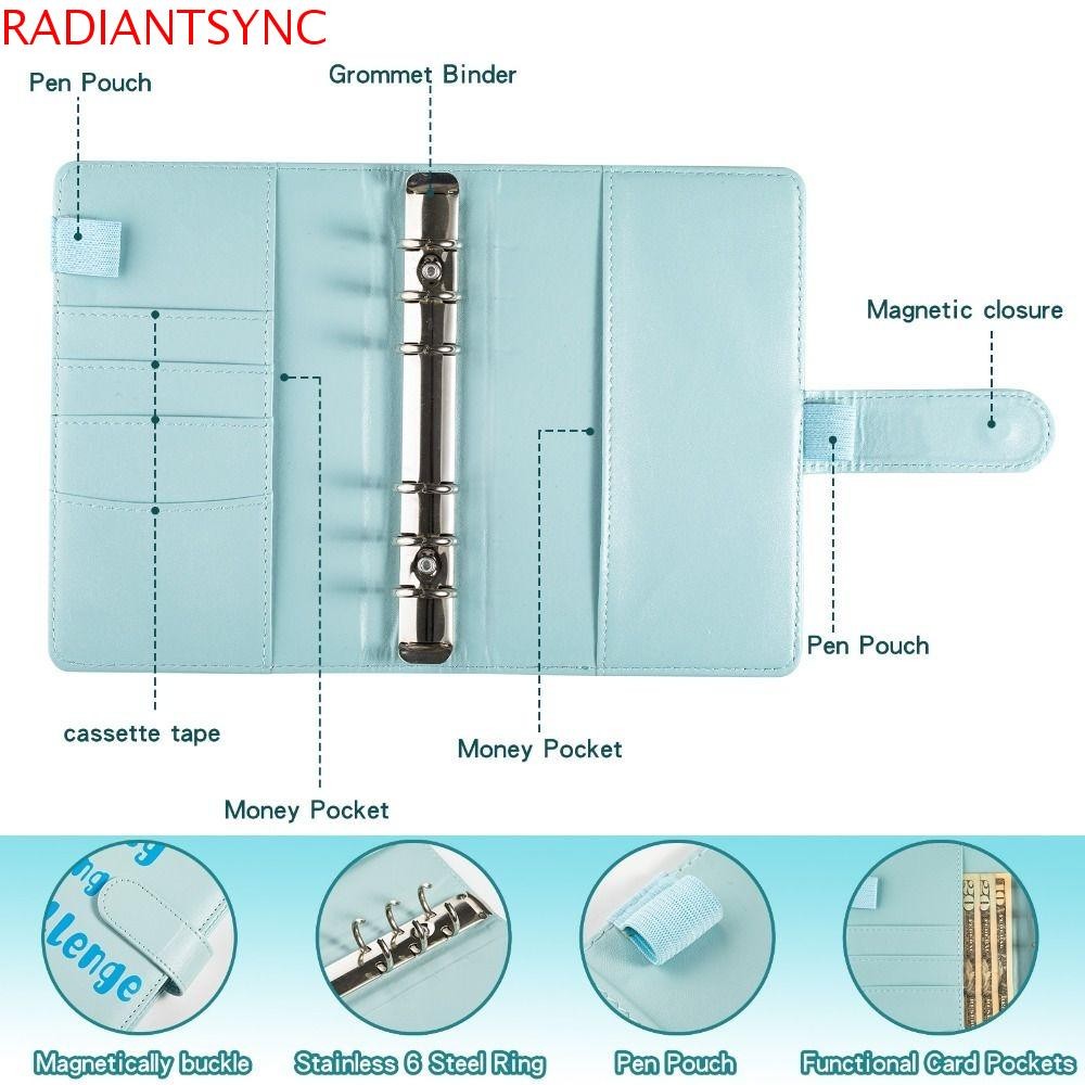 Radiantsync Envelope Challenge Binder, PU หนังรีฟิล Saving Challengea Loose-leaf โปร่งใสเงิน ...