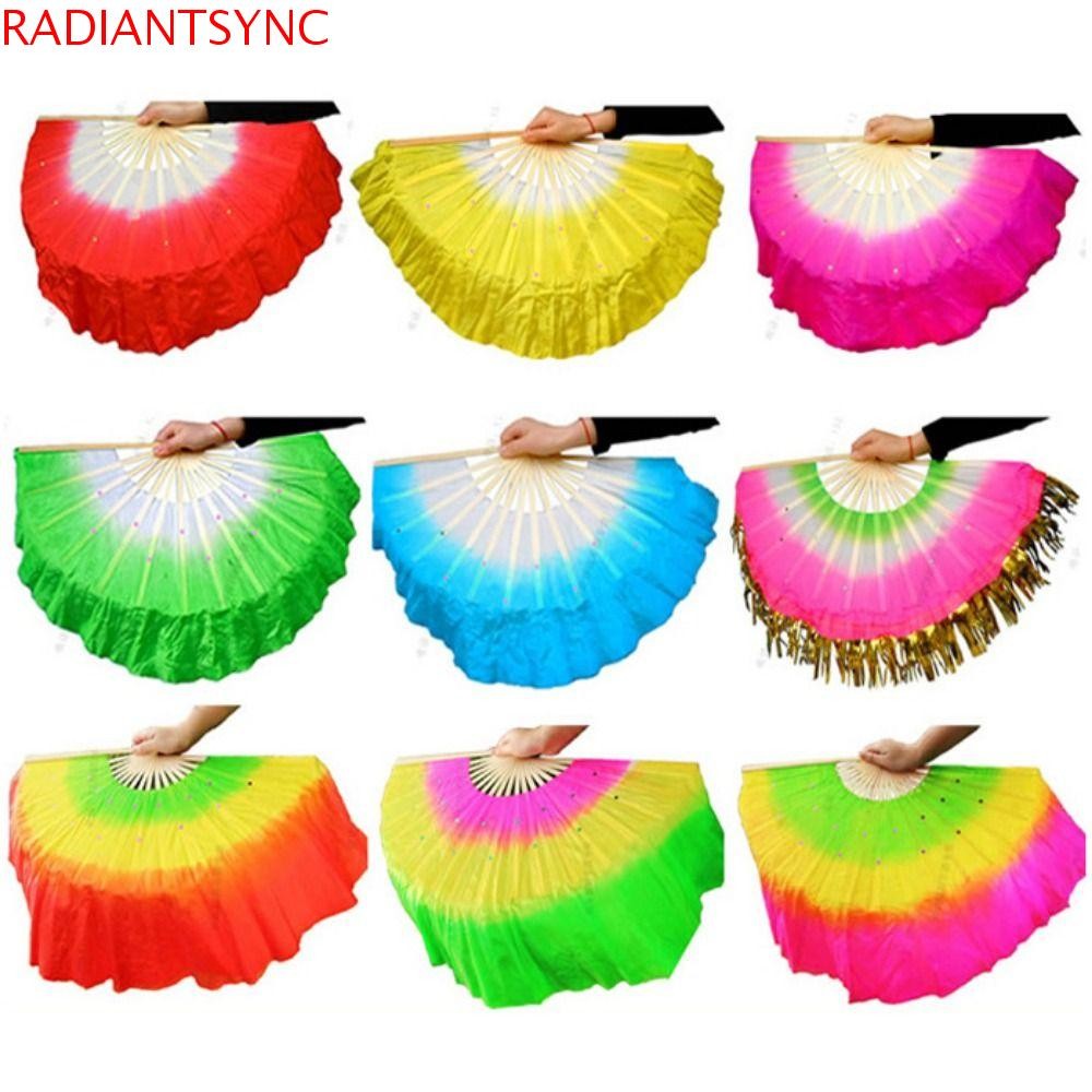 Radiantsync Yangko Dance Fan, Half Circle Silk Veil Fan, Handmade สไตล์จีน Belly Dance Fans ...