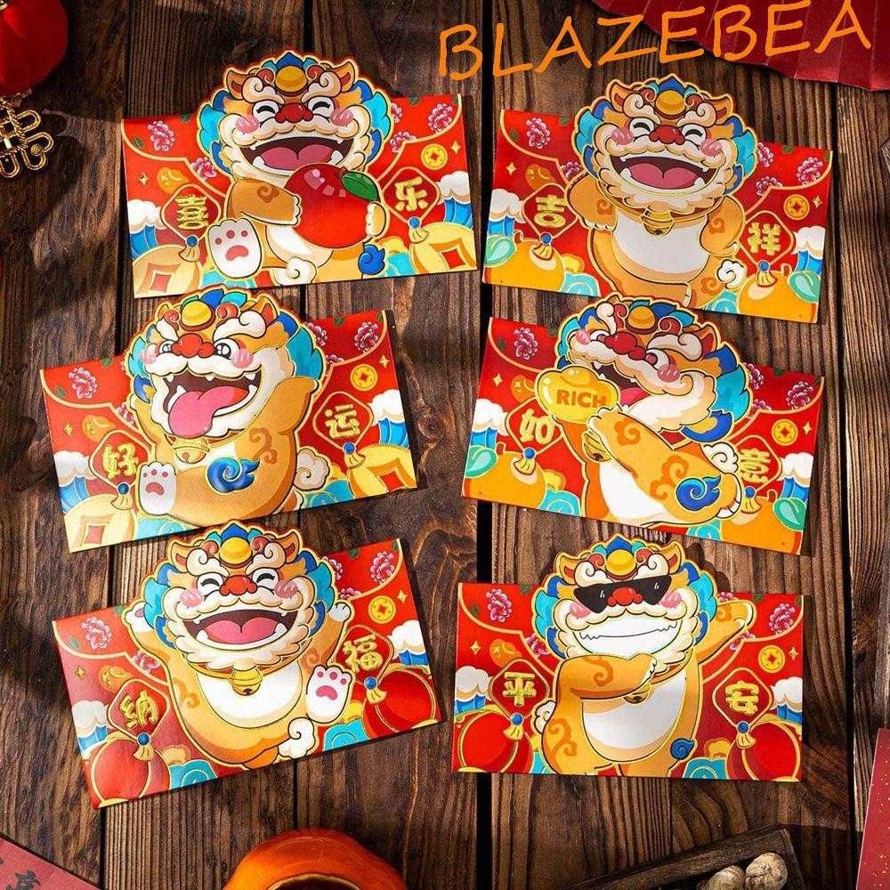 Blazebea 6 ชิ้นกระเป๋าเงินปีใหม่,การ์ตูนสไตล์จีนงูปีซองจดหมายสีแดง,น่ารักตกแต่งโชคดีกระดาษโชคดี ...