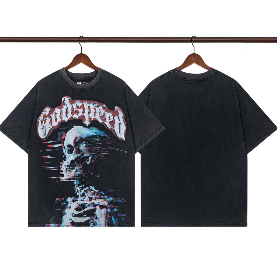 เสื้อยืดคอกลมแขนสั้น Godspeed Skeleton Letter Phantom Washed and Used ...