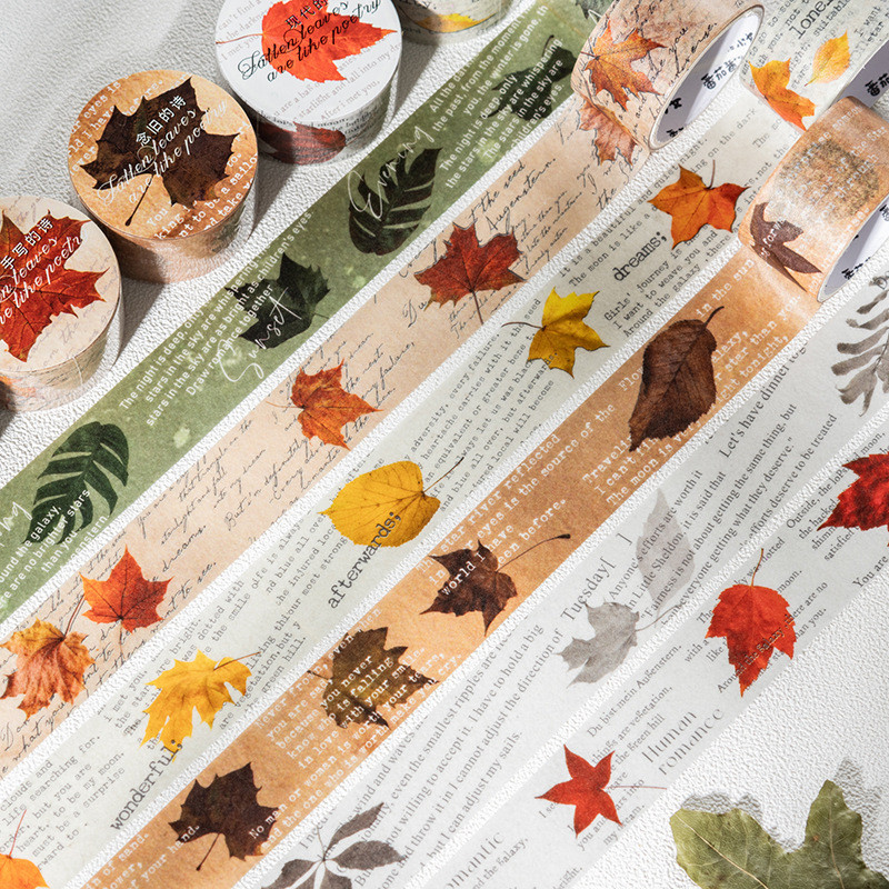 ไดลี่|Fallen Leaf Theme Paperless พื้นหลัง Washi เทป One Leaf Poem สติก ...