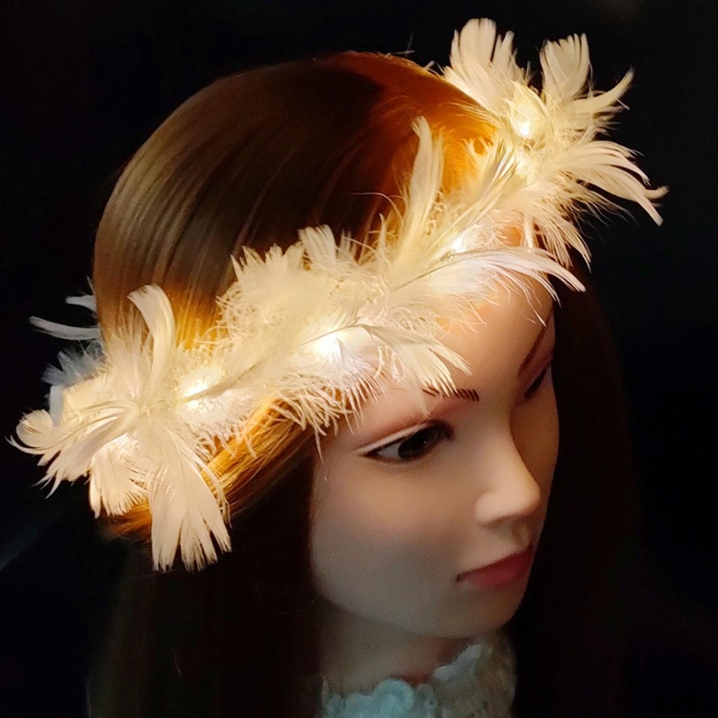 Led Feather พวงหรีด Crown Light-Up Angel Halo แถบคาดศีรษะ Luminous ...