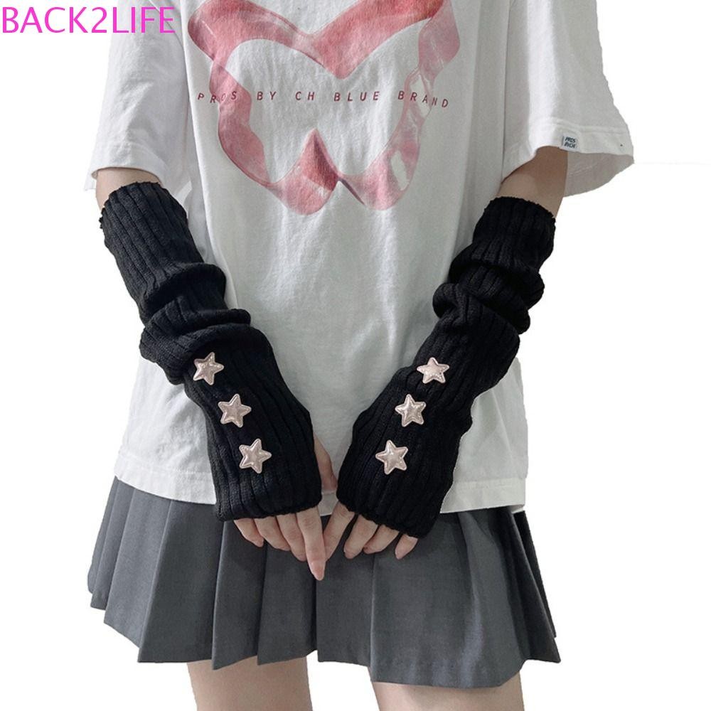 Back2life Star ถักถุงมือ, สีทึบ Gothic แขนอุ่น, น่ารัก Y2k JK ความร้อนขนสัตว์แขนเสื้อ Streetwear ...
