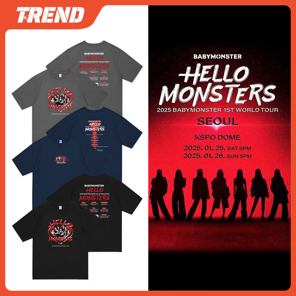 2025 BABYMONSTER 1st WORLD TOUR Merch ผ้าฝ้ายแขนสั้นเสื้อยืดผู้ชายและ ...