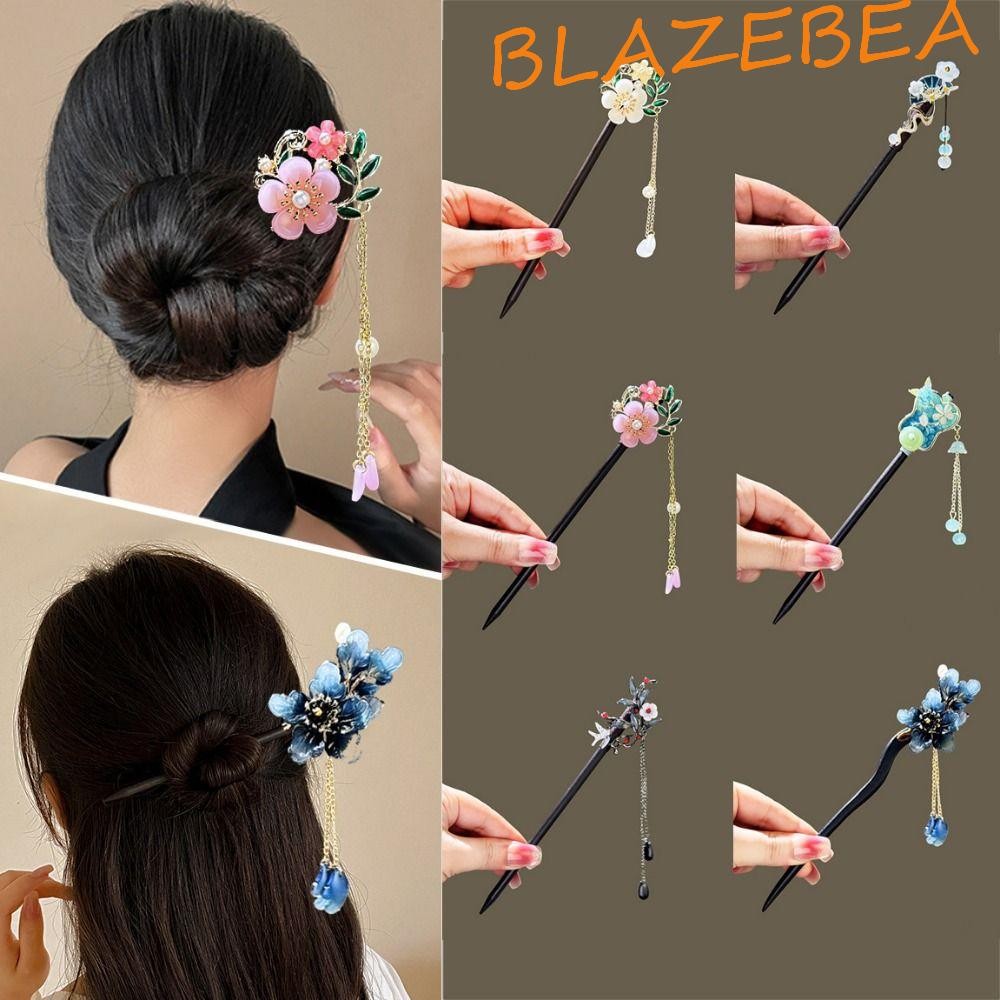 Blazebea ดอกไม้ผม Sticks, สไตล์จีน Handmade Hanfu ผม Bun, Hairpin Vintage พู่ไม้ผมส้อมจีนสําหรับ ...