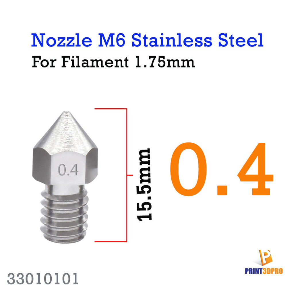 3D Printer Part M6 thread Stainless Steel Nozzle 0.4mm | Shopee Thailand