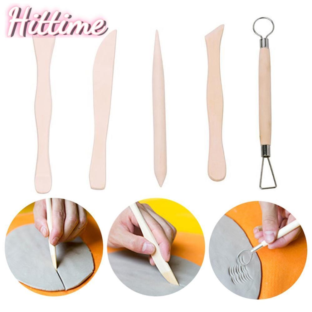 Hittime 5pcs เครื่องปั้นดินเผาไม้เครื่องมือศิลปะ Clay ประติมากรรมแกะสลัก Shapers เครื่องตัด Clay ...