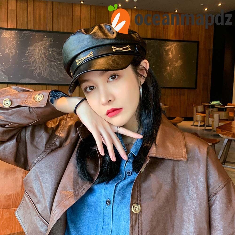 Oceanmapdz ผู้หญิง Berets Retro Simple PU หนังสไตล์อังกฤษฤดูหนาว All-match สาวจิตรกรหมวก ...