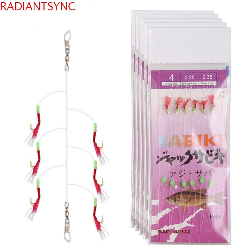 Radiantsync 6 ชิ้น/เซ็ต Sabiki Rigs, Golden Hooks เหล็กคาร์บอนตะขอตกปลา, อุปกรณ์ตกปลา Luminous ...
